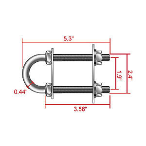 NovelBee 2-Pack of Stainless Steel Bow Stern Eye Tie Down U Bolt with Nuts and Washers,Stock Dia.1/2" (Length:5-1/4")