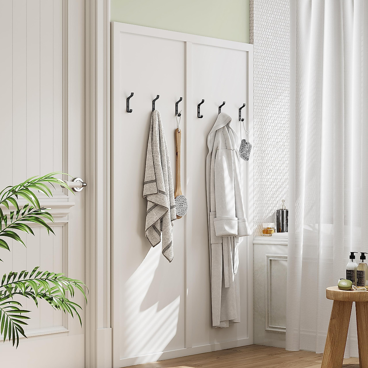 MXARLTR Metal Wall Hooks 6 Pack Bathroom Towel Coat Hooks for Hanging Heavy Duty Wall Mounted Robe Hooks Wall Hooks for Bathroom Bedroom Wall Kitchen Garage Entryway Home Hotel (Black)