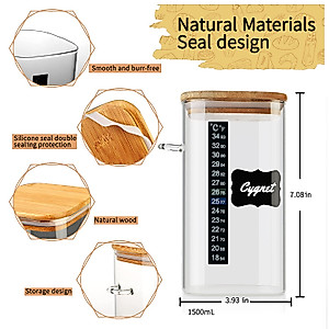 Cygnet Glass sourdough starter jar 50 Oz Fermentation tank with wood lid, fermentation tank, thermometer, silicone tank spatula, blackboard label and marking-used to store yeast starter