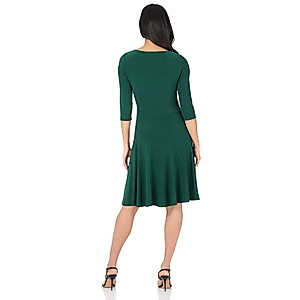 Rekucci Women's Flippy Fit N' Flare Dress with 3/4 Sleeves (14, Hunter Green)