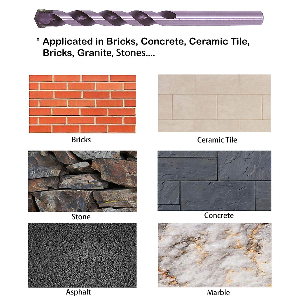 Masonry Drill Bit Set 3/16 Inch 10Pcs Carbide Tip Black/White Drill Concrete Rock