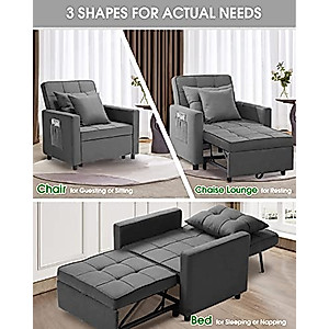 XSPRACER Convertible Chair Bed, Sleeper Chair Bed 3 in 1, Adjustable Recliner,Armchair, Sofa, Bed, Fleece, Dark Gray, Single One