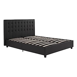 DHP Emily Upholstered Platform Bed with Modern Vertical Tufted Headboard, No Box Spring Needed, Queen, Black Faux Leather