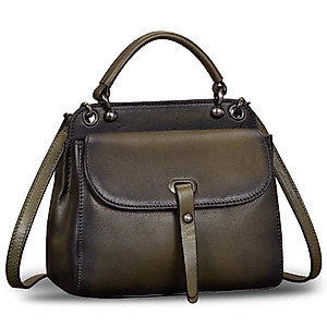 Genuine Leather Crossbody Bag Top-Handle Handbag for Women Vintage Handmade Shoulder Purse (Green)