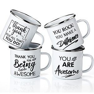 Tanlade 4 Pcs Thank You Mug Employee Appreciation Gifts 12 oz Enamel Coffee Mugs with Handle White Inspirational Cups Appreciation Gifts for Employee Coworkers Teacher Nurse Volunteer(Stylish)