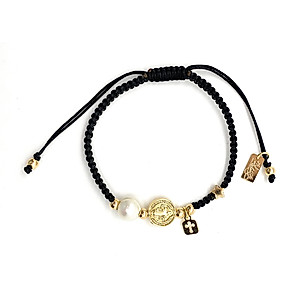 Alea Collection Protective St Benedict Medal Holy Charms Black String Adjustable Bracelet for Women