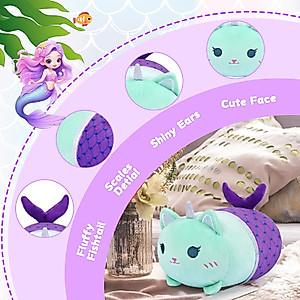 KOPHINYE Mermaid Cat Stuffed Animal,8 inch Cute Cat Plush Mermaid Stuffed Animal Soft Cartoon Cat Plush Pillow, Kawaii Plush Toy for Kids Girls Boys Birthday