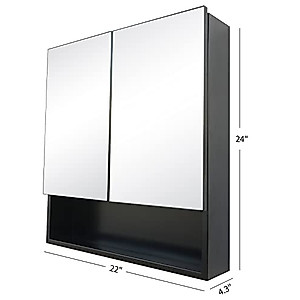 HESONTH Farmhouse Black Metal Framed Surface Mounted Bathroom Medicine Cabinet with Mirror Rectangle Vanity Mirros Cabinet for Wall 22x24 inch
