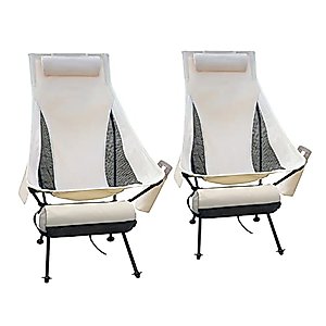 WEST TUNE Ultralight Folding Camping Chair with Headrest, High-Back Aluminum Portable Camping Chair,Backpacking Chair for Festivals Fishing Picnic and Hiking,Breathable Outdoor Camp Chair,Beige 2 pcs