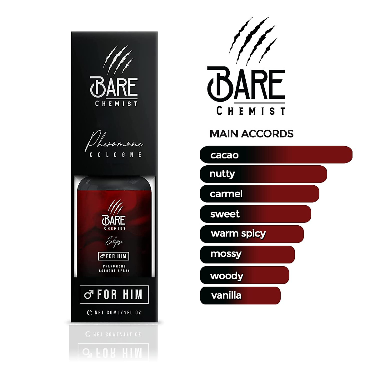 Bare Chemist Eclipse Pheromone Cologne for Him - [Attraction Formula] Pheromone Perfume Oil Spray for Men 1oz.