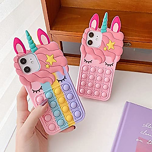 aupartuds iPhone SE Cute Case for Girls Kids,Cartoon Kawaii Funny Silicone Design Cover,Unicorn Cool Unique Stress Relief Push Pop Bubble Protective Shell for iPhone 6/6S/7/8 4.7 inch - Rainbow