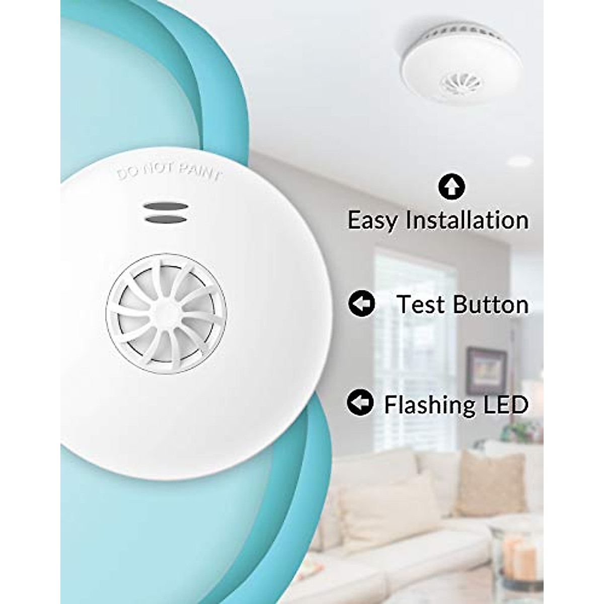 Ecoey Fire Alarms Smoke Detectors, 10-Year Smoke and Heat Detector with Built-in Battery for Home Bedroom and Kitchen, Smoke Detector and Heat Alarm with Easy Install and Test Button, FJ192,1 Pack