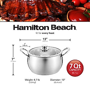 Hamilton Beach Stainless Steel 7-Quart Dutch Oven - Professional Premium Oven Safe Stock Pot with Ergonomic Handle & Glass Lid - Fryer Pot for Braising