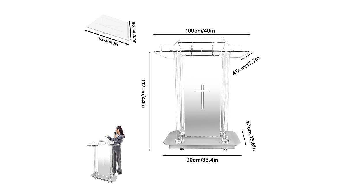 LED Church Pulpit with Cross Design & Wheels | Mecpramy