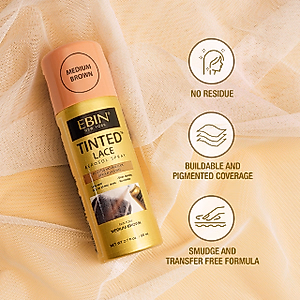 EBIN NEW YORK Tinted Lace Spray - Medium Dark Brown 2.7oz/ 80ml, Quick dry, Water Resistant, No Residue, High pigmentation, Even Spray, Matching Skin Tone, Natural Look, Tinted Spray for Wig