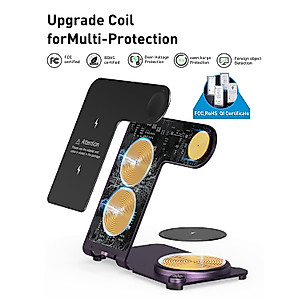 3 in 1 Charging Station Apple Purple - Mlfsaier 𝐀𝐥𝐮𝐦𝐢𝐧𝐮𝐦 𝐀𝐥𝐥𝐨𝐲 Multiple Fast Wireless Charger Stand for Apple Watch & Airpods iPhone 15 14 13 12 11 Pro X Max XS XR 8 7 Plus Nightstand