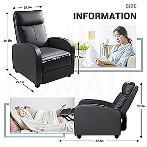 Homall Recliner Chair Padded Seat Pu Leather for Living Room Single Sofa Recliner Modern Recliner Seat Club Chair Home Theater Seating (Black)