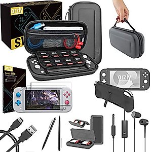 Orzly Switch Lite Accessories Bundle - Case & Screen Protector for Nintendo Switch Lite Console, USB Cable, Games Holder, Comfort Grip Case, Headphones, Thumb-Grip Pack & more (Orzly Gift Pack - Grey)