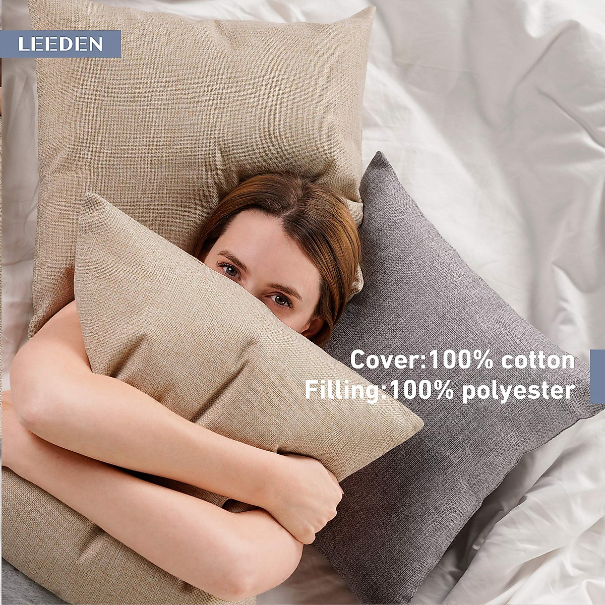 Leeden 22 x 22 Pillow Inserts (Set of 2) - Throw Pillow Inserts with 100% Cotton Cover - 22 Inch Square Interior Sofa Pillow Inserts - Decorative Pillow Insert Pair - White Couch Pillow