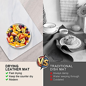 24" x 16" Dish Drying Mat for Kitchen Counter, Absorbent Hide Stain Rubber Backed Coffee Mat, Easy Clean, Eco-friendly, Heat-resistant, Large Kitchen Drying Mat, White Marble