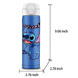 G-Ahora Stitch Water Bottle,Kawaii Cartoon Water Bottle Cup,Reusable Water Bottle for Girl 500ml (B)