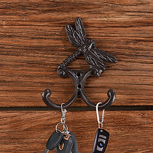 BRASSTAR Cast Iron Dragonfly Shape 2 Coat Hooks Wall Mount Hanging for Coats, Bags, Hats, Towels, Keys, Antique Replica Rust Color Home Art Decor TQGJPT276