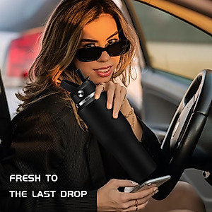 32oz Insulated Water Bottle Tumbler with Straw - Auto Spout Lid, Protective Boot, Carrier Pouch, Vacuum Stainless Steel Water Bottles Leak-Proof, Skinny Thermo Mug Flask Fit in Car Bike Cup Holder