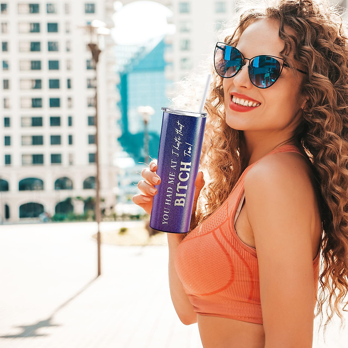 Cuptify You Had Me at I Hate That Too! Skinny Tumbler with Lid and Straw Laser Engraved on Galaxy Ombre 20 oz Insulated Stainless Steel Best Friend Birthday Gift For Women