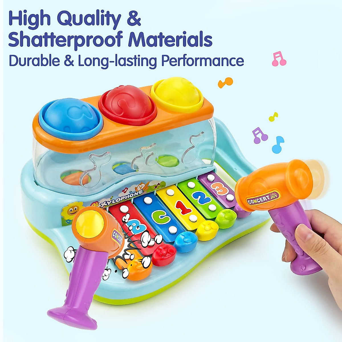HOLA Toys for 1 Year Old Boy Gifts Baby Toys 12-18 Months, Baby Toys 6 to 12 Months Toy Hammer with Music Sound & Light, Grab Shake Pound 9 Month Old Baby Boy Girl Toys 1 Year Old Boy Birthday Gift
