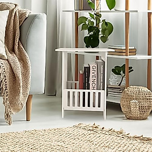 JNTKE Rectangular Side Table, End Table with Storage Shelf 13.4"x10.2"x15.8" Small Bedside Table Night Stand for Living Room Couch Sofa Bedroom Balcony Home Office