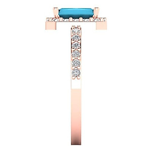 Clara Pucci 2.07 ct Emerald Cut Solitaire Halo Genuine Simulated Turquoise Engagement Promise Anniversary Bridal Ring 18K Rose Gold 8.5