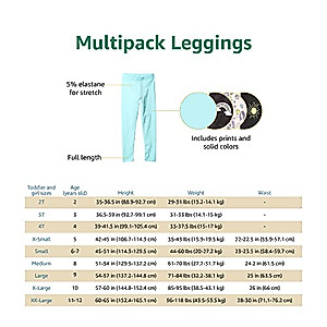 Amazon Essentials Girls' Leggings (Previously Spotted Zebra), Pack of 5, Aqua Green/Navy/Pink/Stars/Stripe, Small