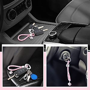Crystal Car Keychain Bling Keychain Accessories Glitter KeyRing Strap with Heart Charm Key Decorations for Women Auto (Pink)