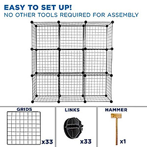 Work-It! Wire Storage Cubes, 9-Cube Metal Grid Organizer | Modular Wire Shelving Units, Stackable Bookcase, DIY Closet Cabinet Organizer for Home, Office, Kids Room | 14" W x 14" H, Black