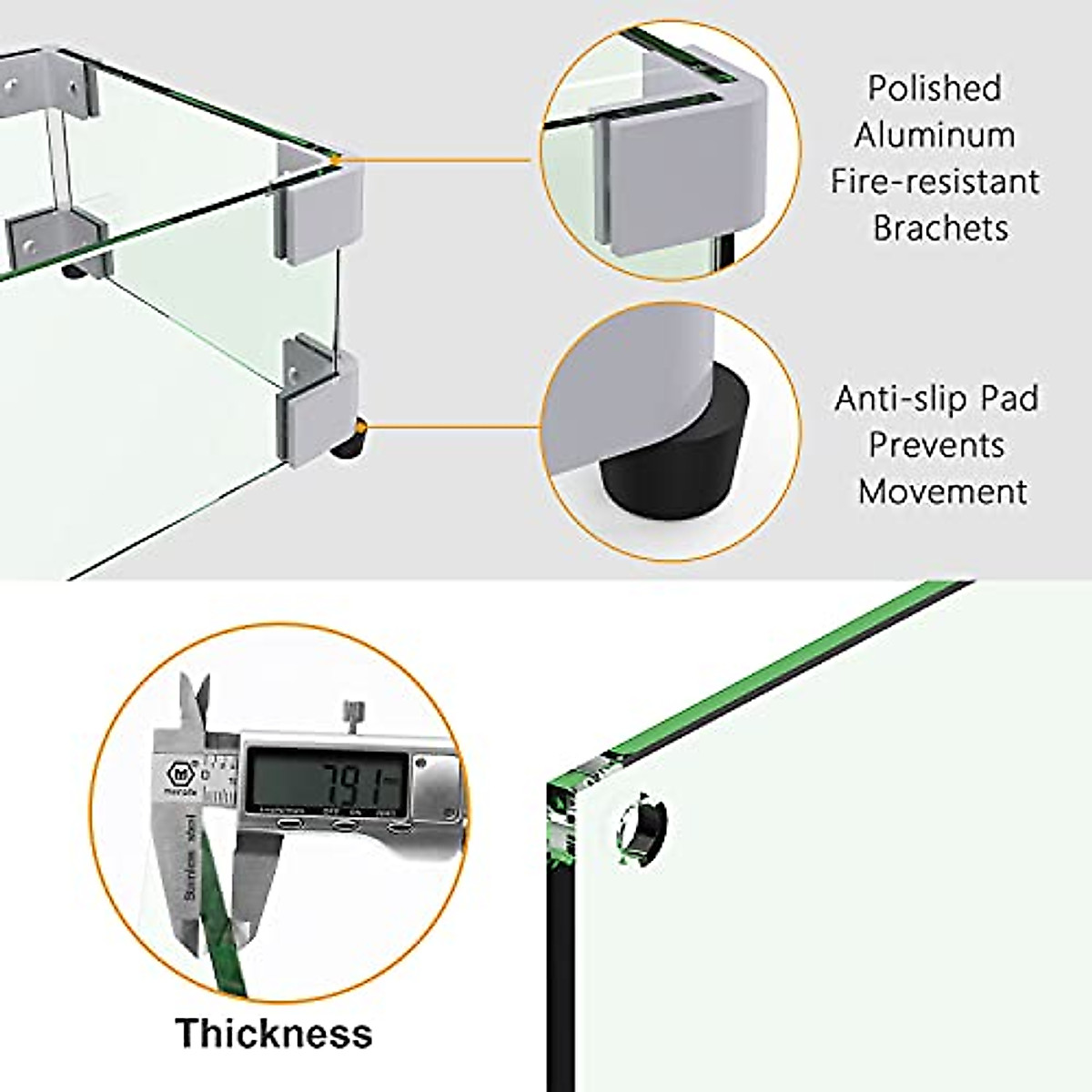 BQMAX 41.5" x 17.5" Fire Pit Glass Flame Wind Guard Rectangular, 5/16" Thick Fire Table Tempered Glass Wind Guard, Split Panel Design Wind Guards for Fire Pit Table