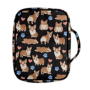 Poetesant Corgi Dog Book Cover for Kids Cute Puppy Dogs Bible Holder Case with Handle Dog Paws Bible Protective Bags Cartoon Corgi Book Carrying Case for Women