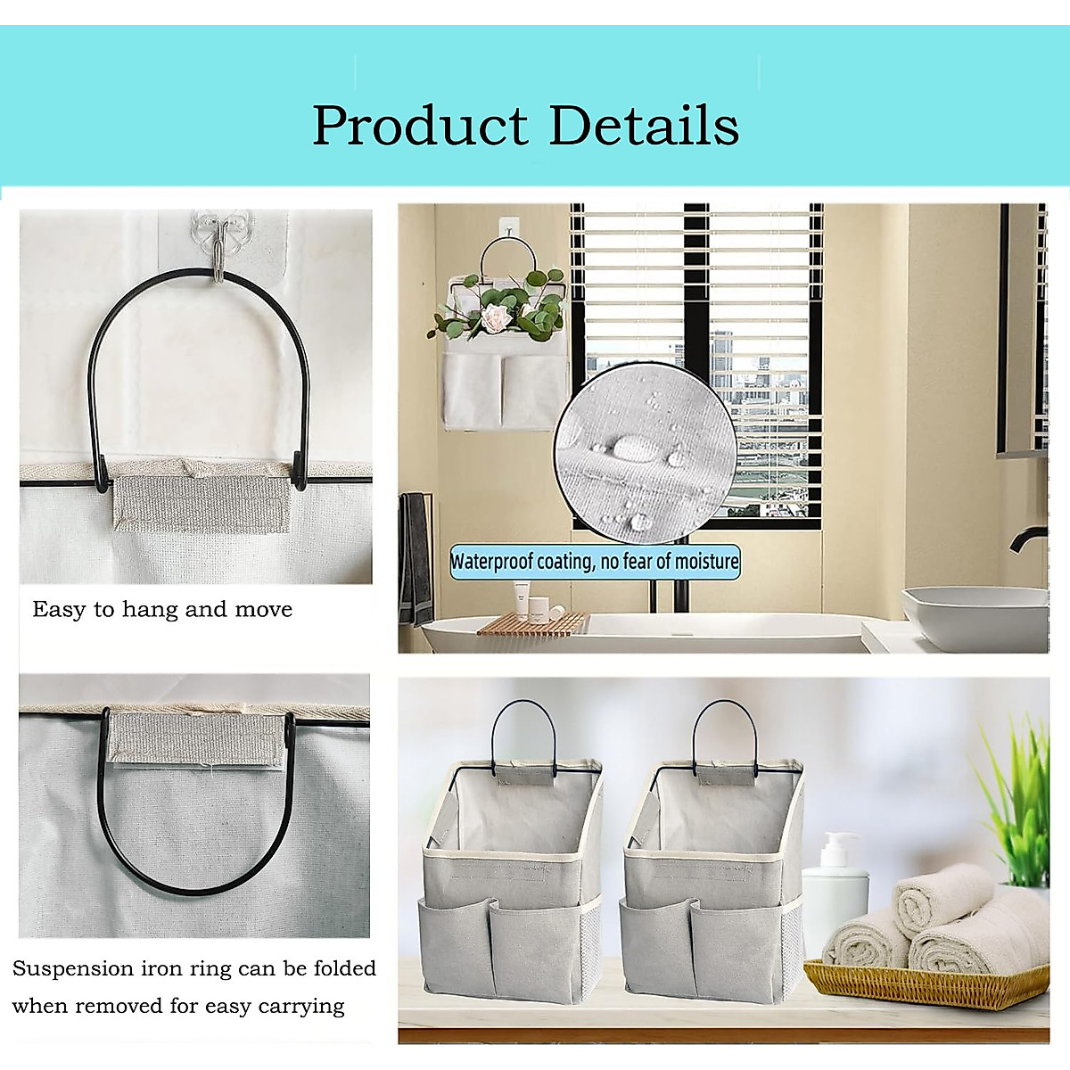 2 Pack Wall Hanging Storage Bag,Wall Hanging Organizer bags with Pockets, Wall Organizer Storage for Dormitory Bathroom Bedroom (Grey-upgraded)…