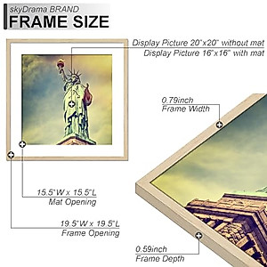 skyDrama Solid Wood 20x20 Picture Frame Oak, Display 16x16 Photo without Mat or 20x20 Poster with Mat, Light Weight High Transparent Wooden 20by20 Frame for Wall - 20"x20"/Oak/1Pack