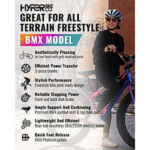 Hyper E-Ride BMX Fat Tire Electric Bike. 250w, 36v Battery, 26 X Inch Fat Tire Ebike with Pedal Assist, Single Speed, Front and Rear Disc Brakes, BMX Frame. Electric Bicycle for Adults. (Jet Fuel)