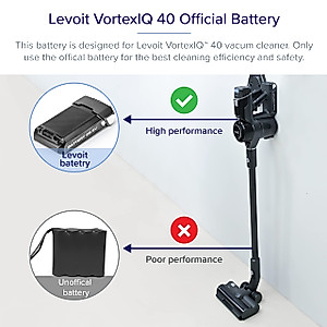 LEVOIT Vacuum Cleaner Replacement Battery, VortexIQ 40-RB, 2500mAh, Up to 40 Minutes Runtime, Grey