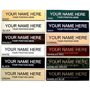 Lasercrafting Office Desk Name Plate or Wall / Door Sign - 2x8 or 2x10 - Laser Engraved Sign - CUSTOMIZE. Holder/bracket available. Choose colors and fonts. Great gift idea.