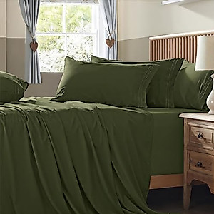 Homiest Extra Deep Pocket Queen Size Sheets Set, 6 Pieces Soft Olive Green Sheets 18-24 Inch Deep Pocket Bed Sheets, Hotel Luxury 1800 Thread Count Microfiber Bed Set Fits Ultra Deep Mattress