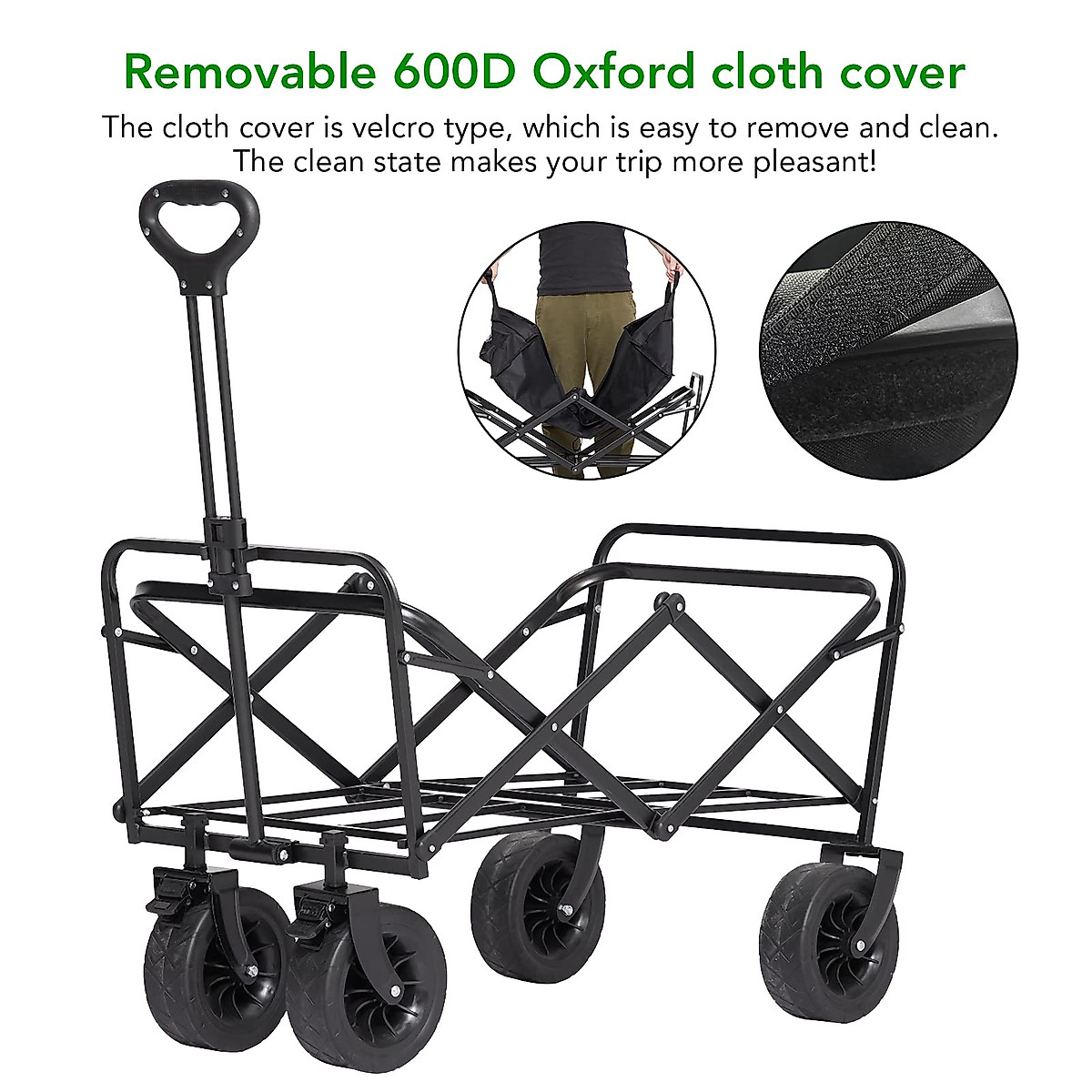 Towallmark Collapsible Folding Outdoor Camping Wagon, Park Utility Wagon Picnic Camping Cart with 8" All Terrain Wheels, Iron Folding Table top, 4 Plate mats