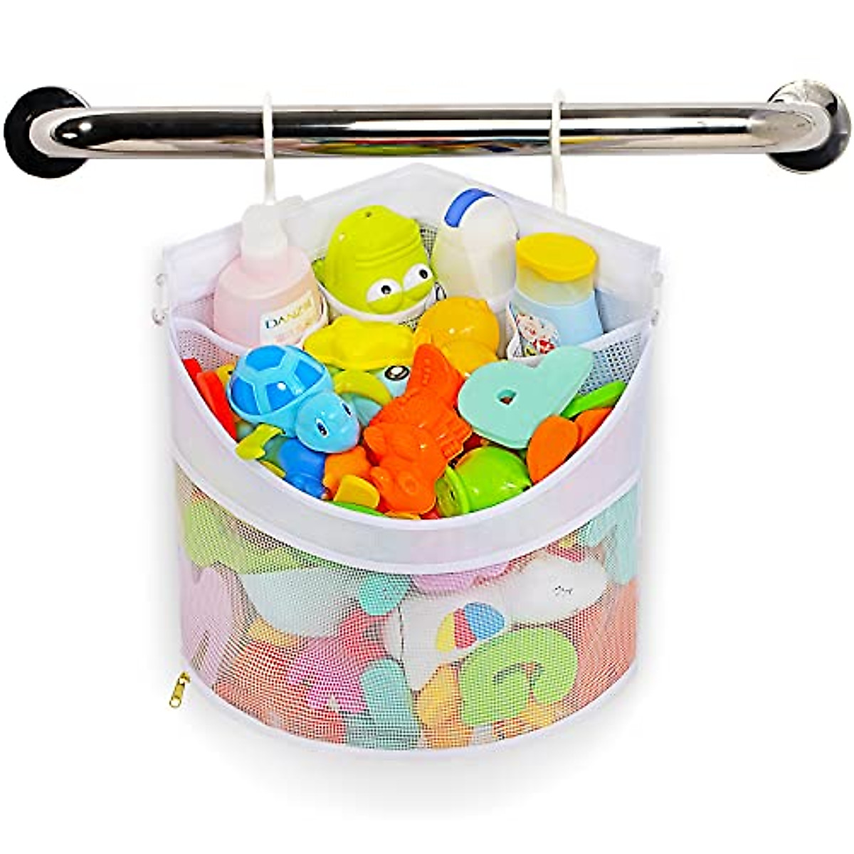 Ligereza Baby Bath Toy Organizer, Quick Drying， and Mould Proof, Corner Hang-Suspension Bath Toy Holder, Large Capacity Multi Use Corner Shower Caddy Shower Rack（ White）