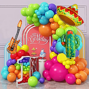 Mexican Fiesta Party Decorations 134 PCS Fiesta Balloon Garland Arch Kit Cactus Sombrero Guitar Balloons for Taco Twosday Birthday Decorations Baby Shower Carnival Cinco De Mayo Party Supplies