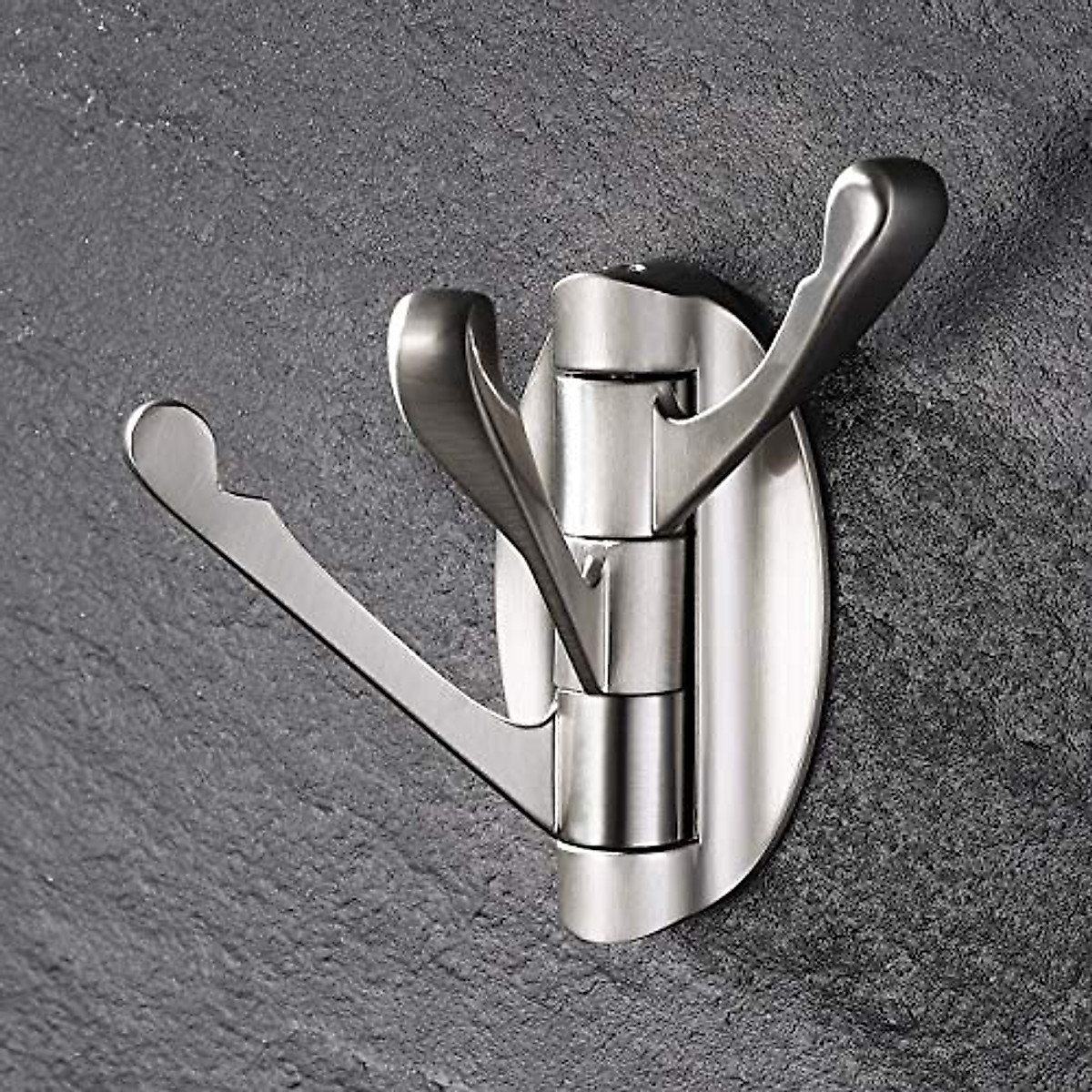 KES Solid Metal Swivel Hook Heavy Duty Folding Swing Arm Triple Coat Hook with Multi Three Foldable Arms Towel/Clothes Hanger for Bathroom Kitchen Garage Wall Mounted Brushed Nickel, A5060-2