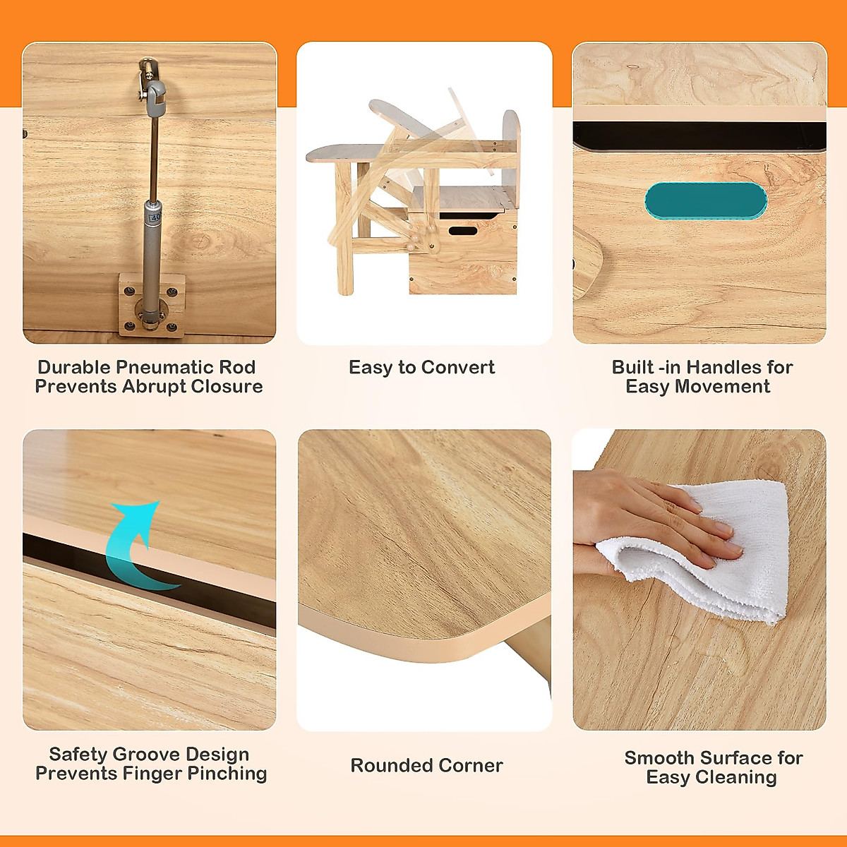 Costzon Kids Table and Chair Set, Convertible Toy Storage Bench with Built-in Handle for Kindergarten, Preschool, Kids Room, Playroom, Wood Reading Nook for Toddler Boys Girls Ages 3 to 7 (Natural)