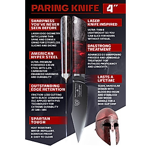 Dalstrong Paring Knife - 4 inch - Spartan Ghost Series - Premium American Forged S35VN Powdered Steel - Razor Sharp Blade - Kitchen Knife - Maple & Red Resin Handle - Sheath
