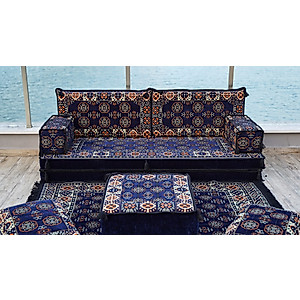 Navy Blue Moroccan Living Room Couch, Arabic Majlis Furniture, Patio Furniture, Handmade Wooden Bench, Arabic Majlis, Outdoor Bench, Outdoor Furniture, Sofa Covers (Sofa Full Set)