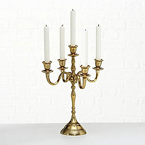 WHW Whole House Worlds Hamptons Five Candle Golden Candelabra, Hand Crafted of Cast Aluminum Nickel, Over 1 FT (15.75 Inches)
